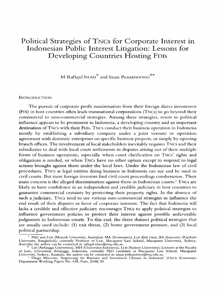 TNC Political Strategies in Indonesian Litigation | PDF | Foreign ...