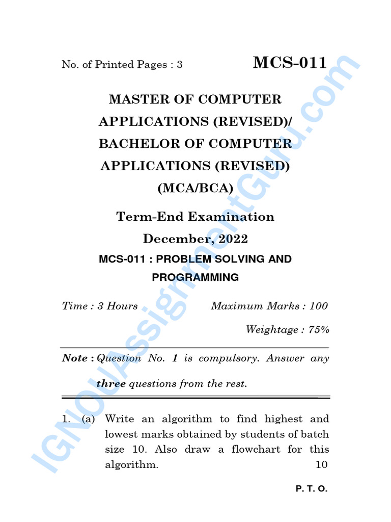 Dec - 2022 MCS-011 | PDF | Algorithms | Computing