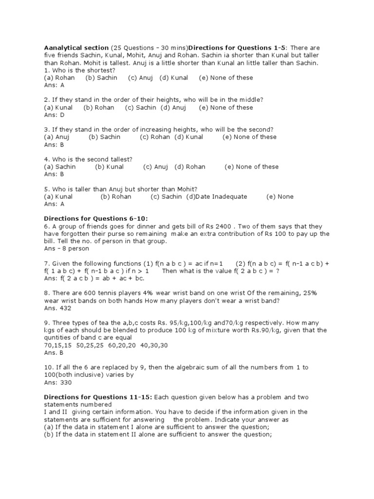 CTS Aptitude Exam-Analytical Section Paper1 | PDF | Teaching ...