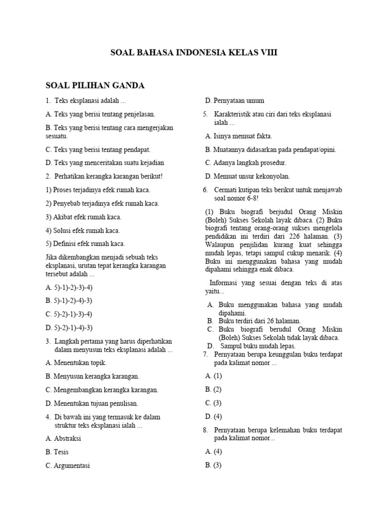 Soal Bahasa Indonesia Kelas Viii - Fix | PDF | Kajian Bahasa Asing | Fiksi Umum