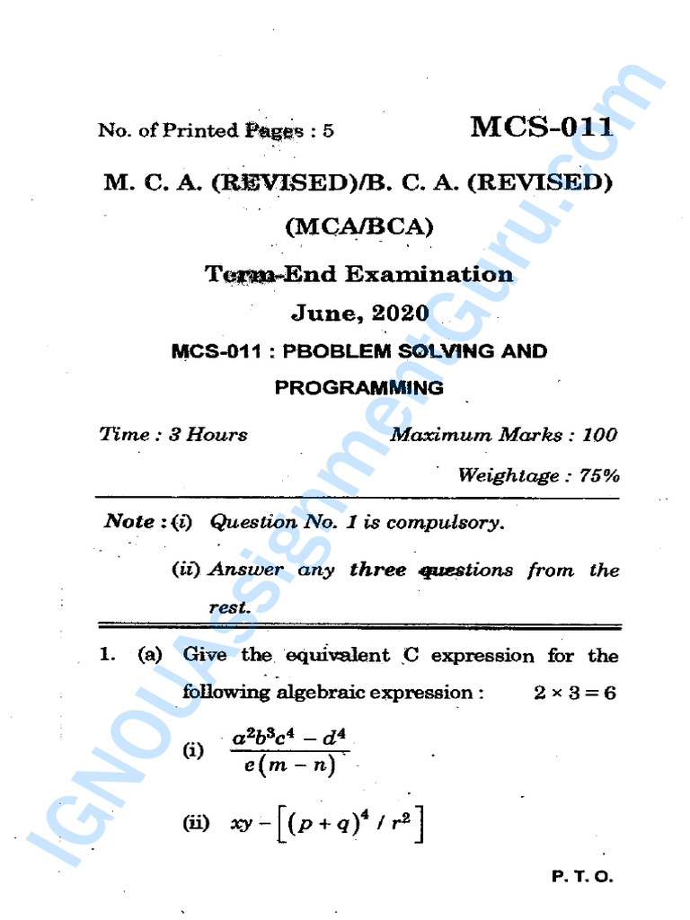 June - 2020 MCS-011 | PDF | Mathematical Logic | Mathematics