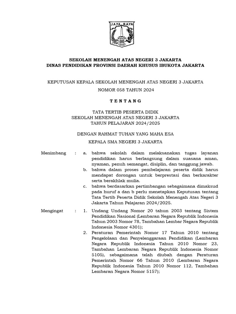 Nomor 58 Tahun 2024 - SK Tatib 2024 | PDF