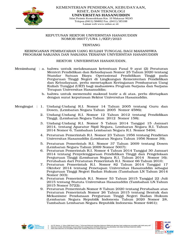 Keringanan Pembayaran Ukt Program Sarjana Dan Sarjana Terapan | PDF