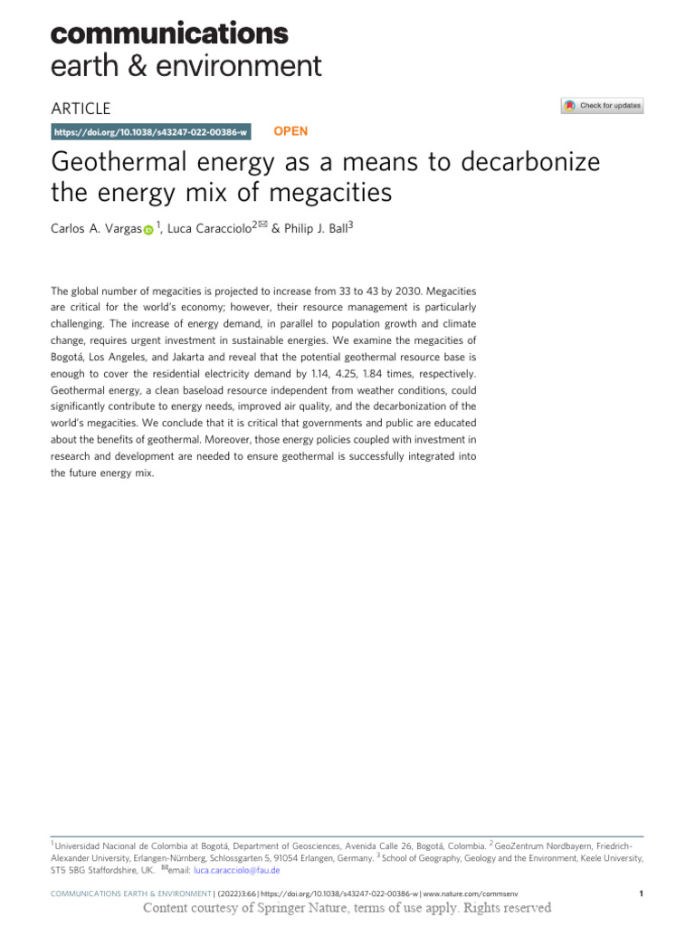 Geothermal Energy for Megacity Decarbonization | PDF | Geothermal ...