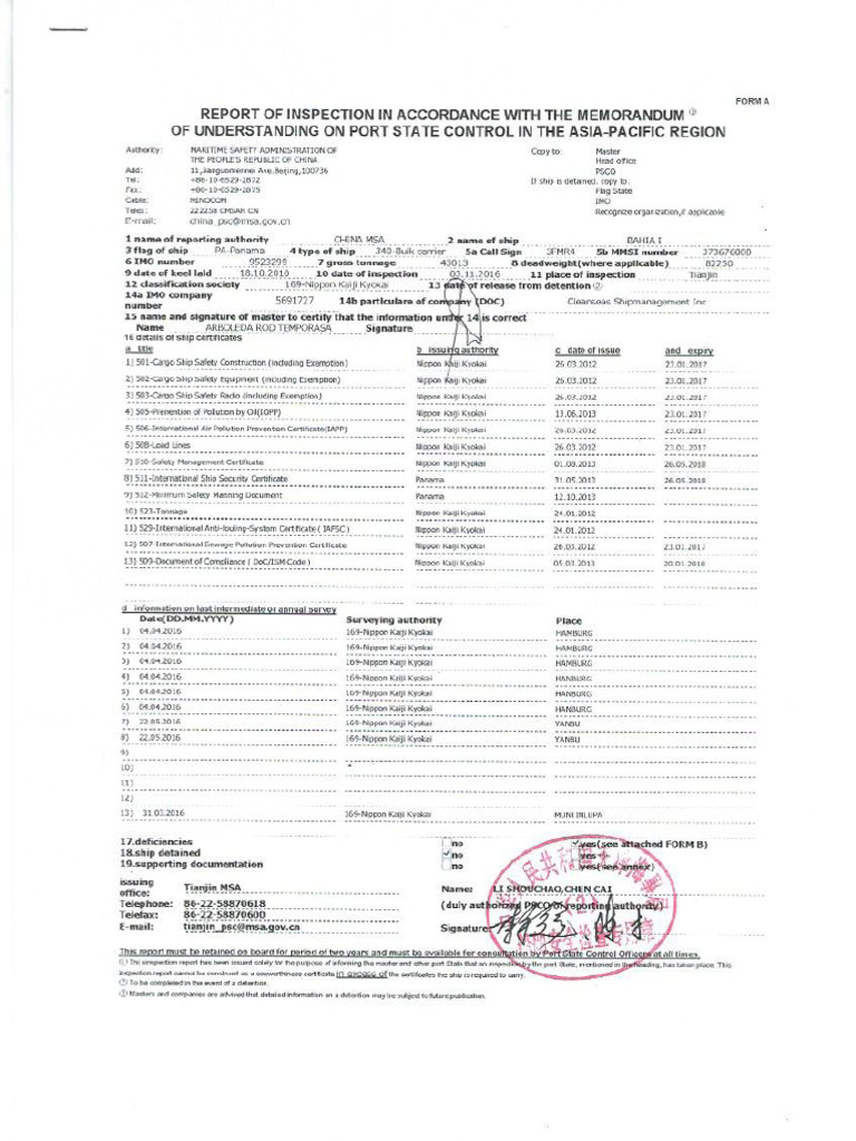 Last PSC Inspection Report | PDF