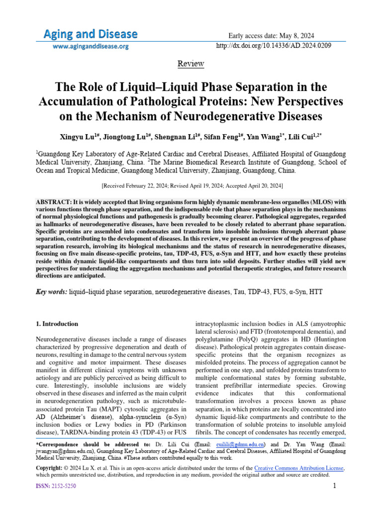 The Role of Liquid‒Liquid Phase Separation in the Accumulation of ...