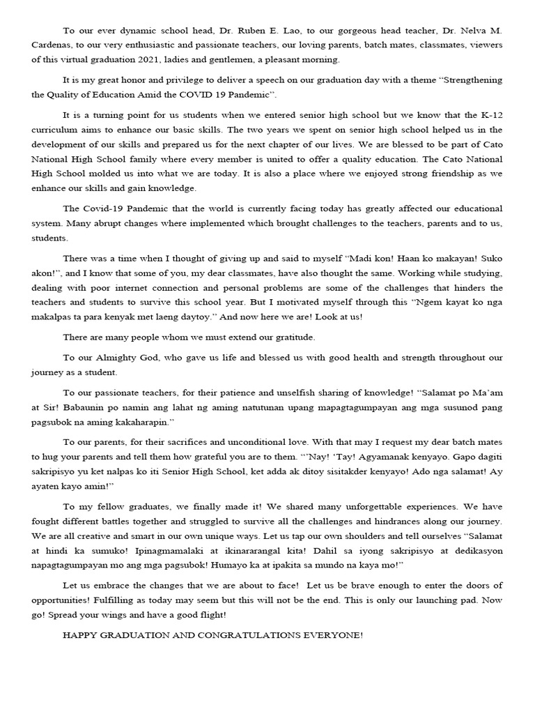 Graduation Speech 2021 | PDF
