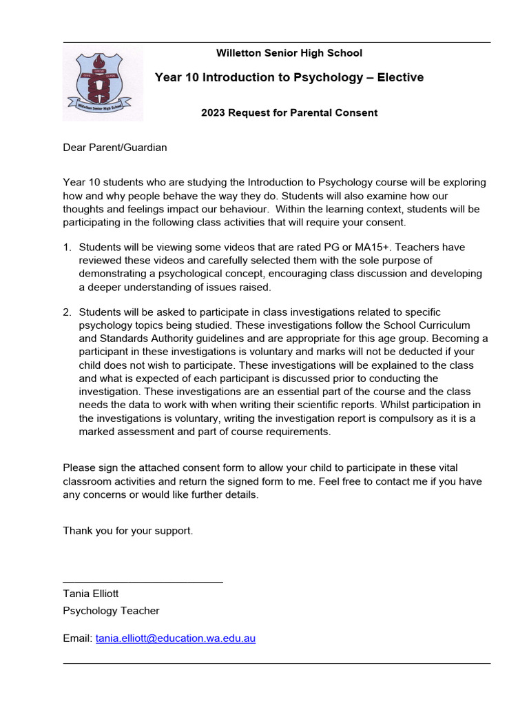 2023 Parent - Permission - Letter-Template | PDF | Consent | Psychology