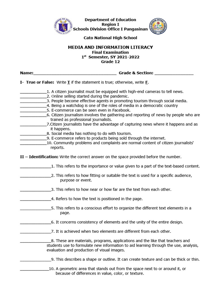 MIL Final Exam | PDF | Typefaces | Composition (Visual Arts)