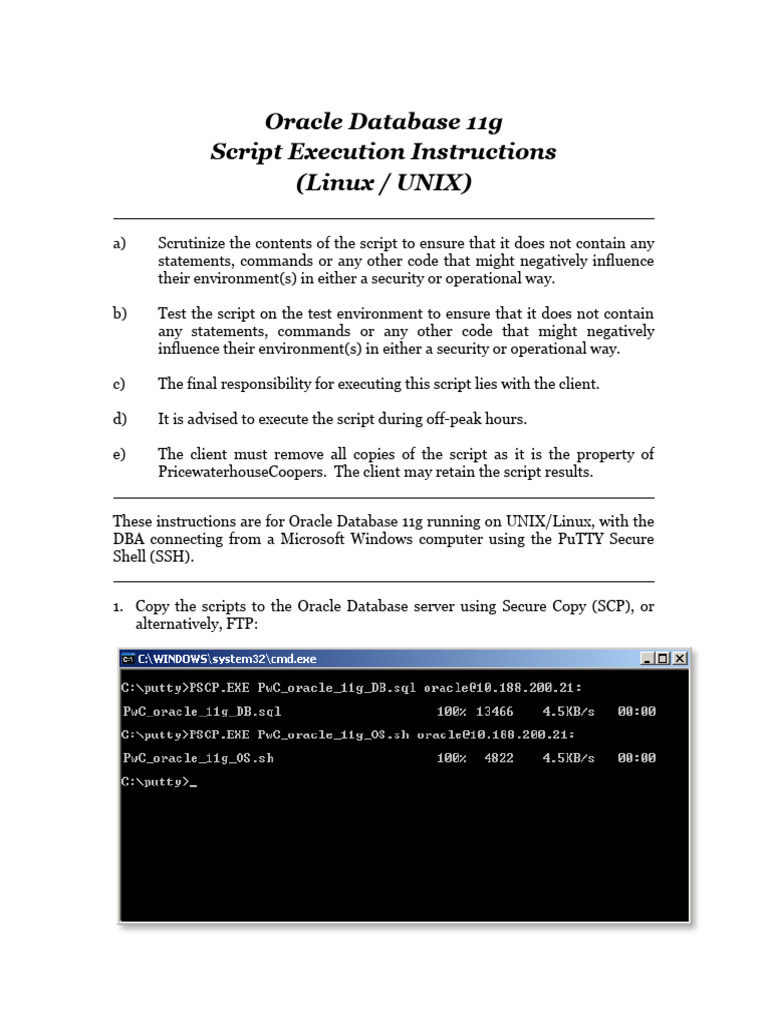 Howto and Legal Requirements For Oracle 11g UNIX Script | PDF | Secure Shell | Data Management