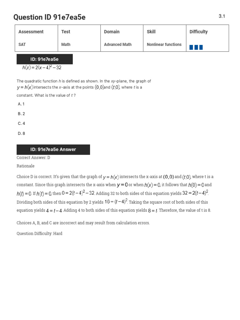 Nonlinear Functions (Level 3) Answer Key | PDF | Function (Mathematics ...