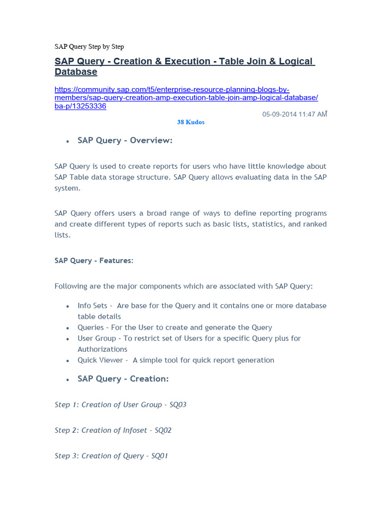 Sap Query Creation And Execution Table Join And Logical Pdf Databases Database Transaction 8498
