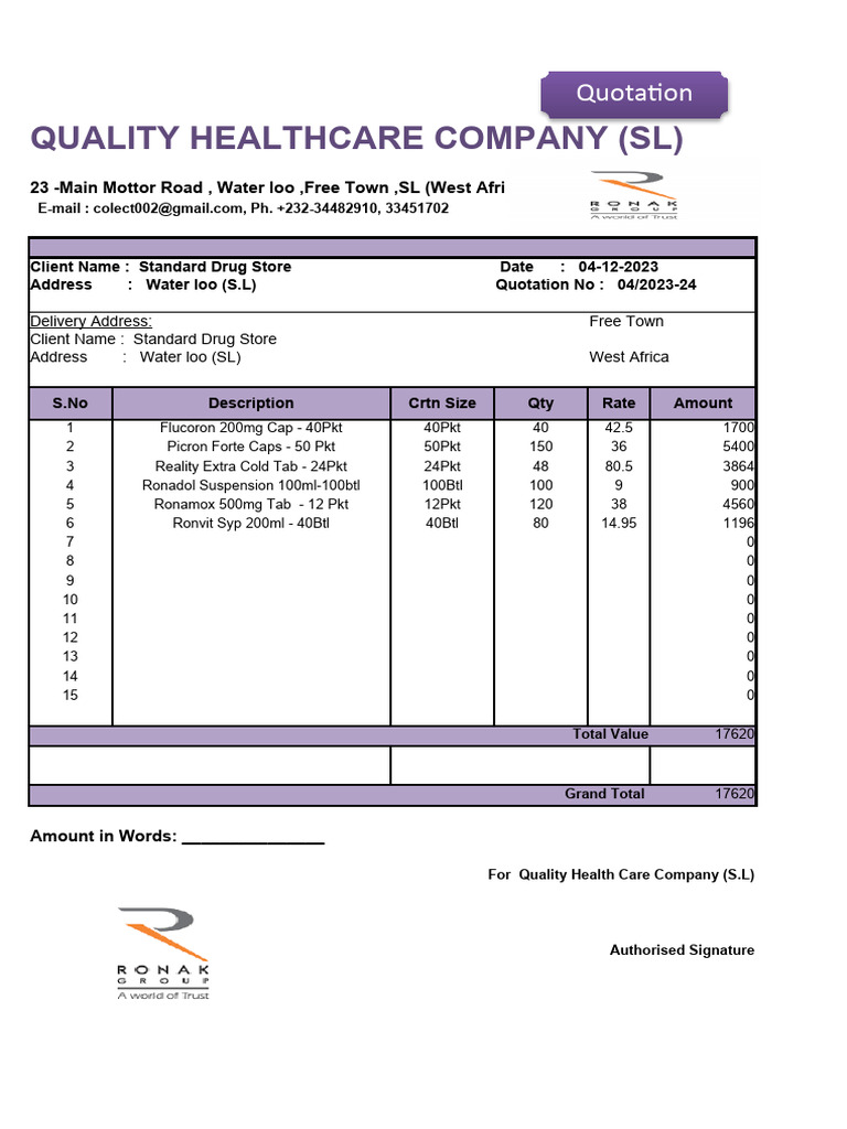 Medicine Quotation for Standard Drug Store | PDF | Health Sciences ...