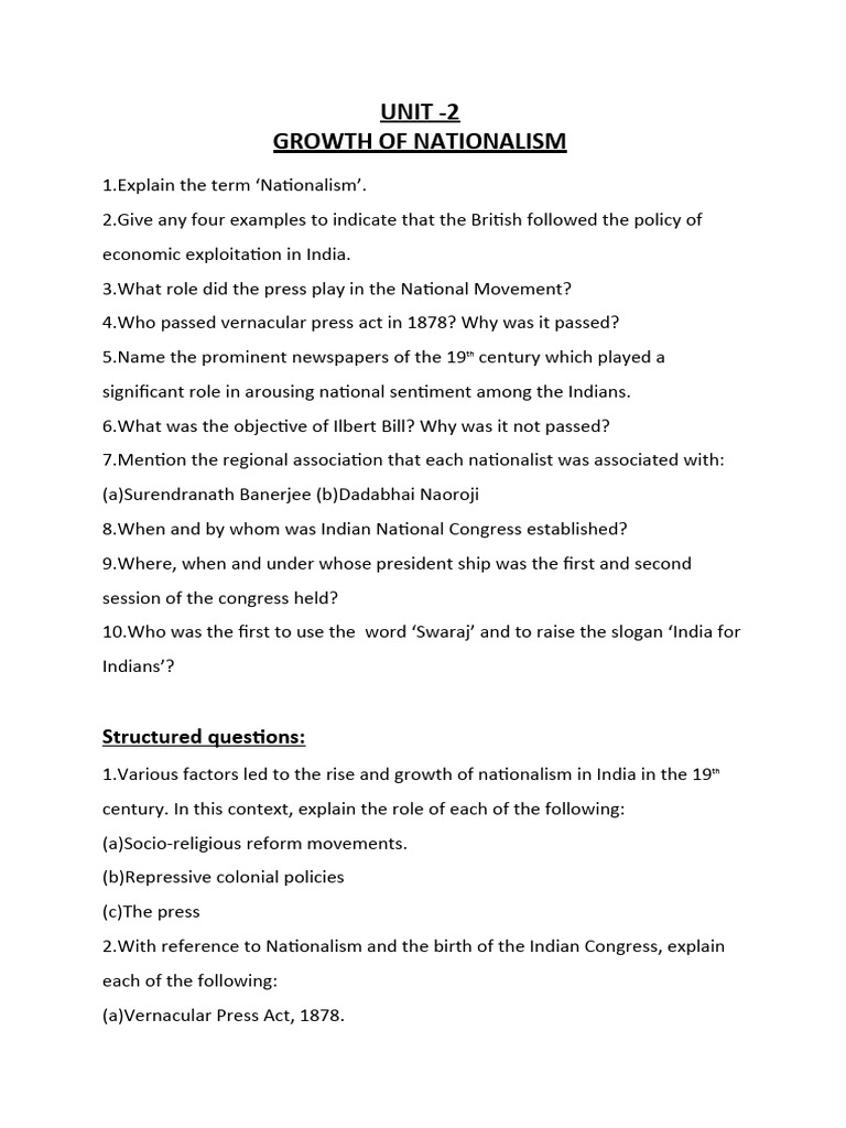Unit-2 Growth of Nationalism | PDF | British Raj | Nationalism