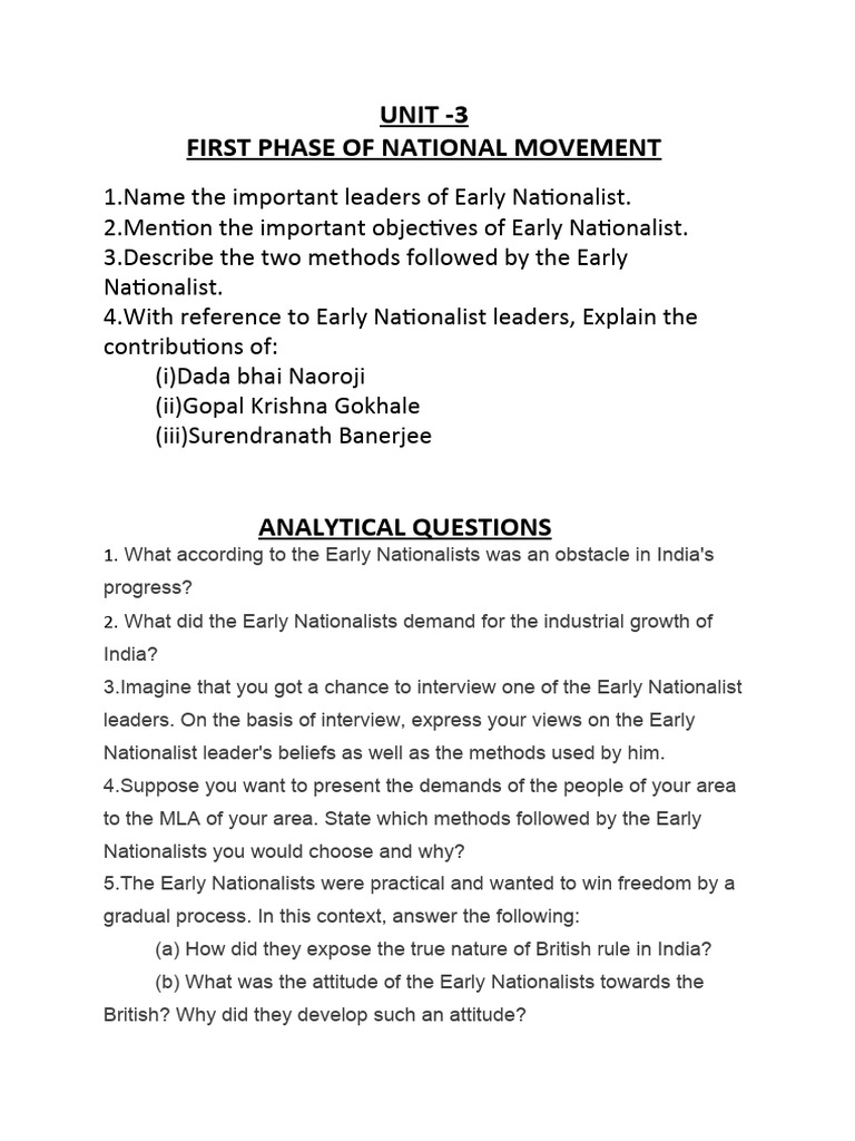 Unit-3 First Phase of National Movement | PDF | British Raj | Mahatma Gandhi