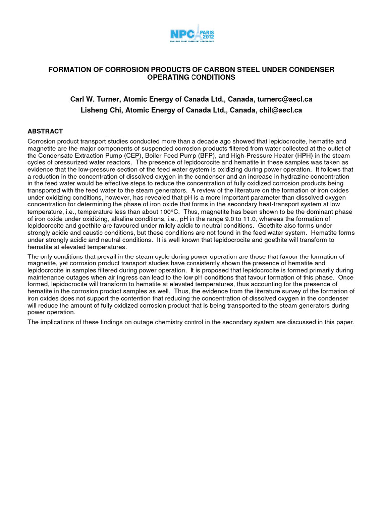 Formation of Corrosion Products of Carbon Steel Under Condenser ...