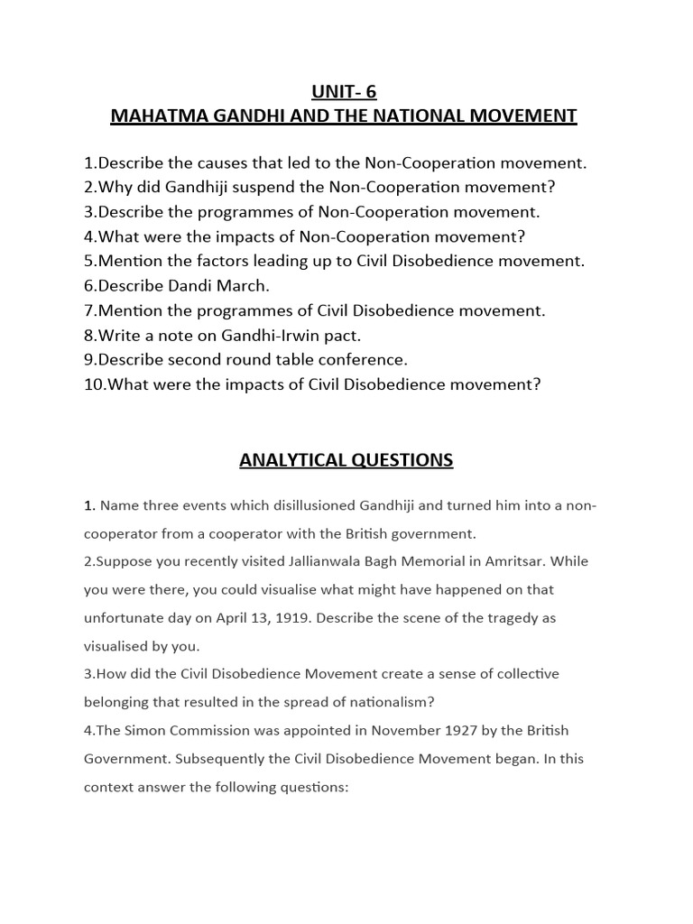 Unit-6 Mahatma Gandhi and The National Movement | PDF | Mahatma Gandhi ...