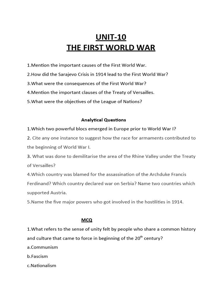 Unit-10 First World War | PDF | Allies Of World War I | World War I