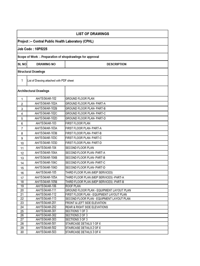 List of Drawings | PDF | Window | Buildings And Structures