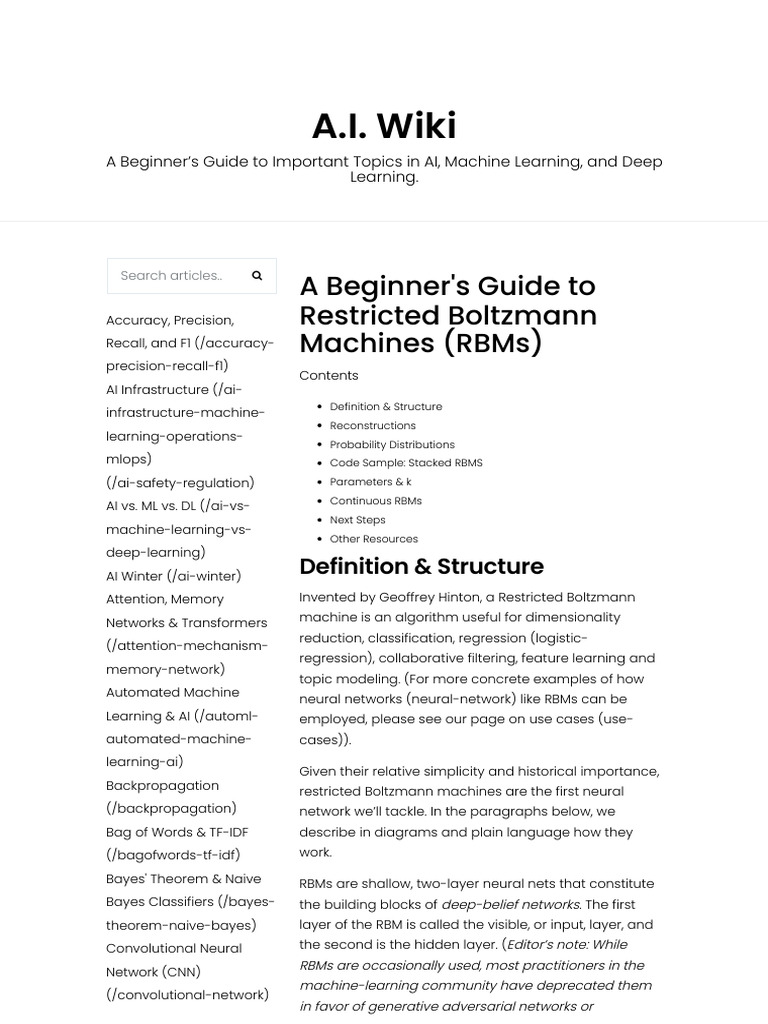 Restricted Boltzmann Machine | PDF | Machine Learning | Artificial ...