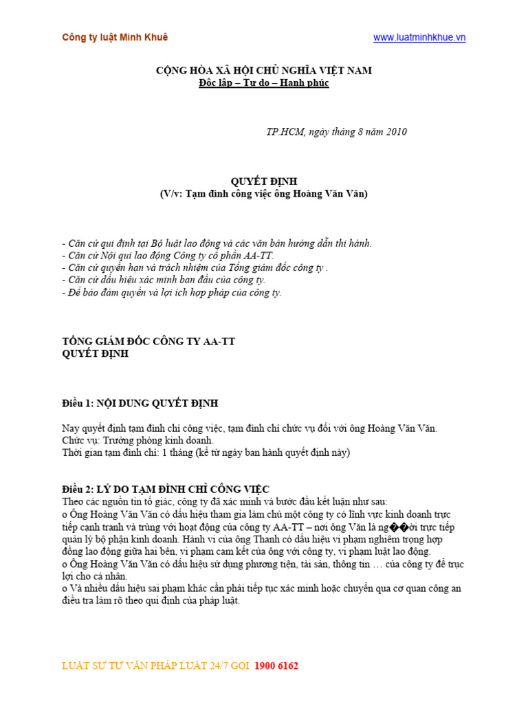 Mau Quyet Dinh Tam Dinh Chi Cong Tac | PDF