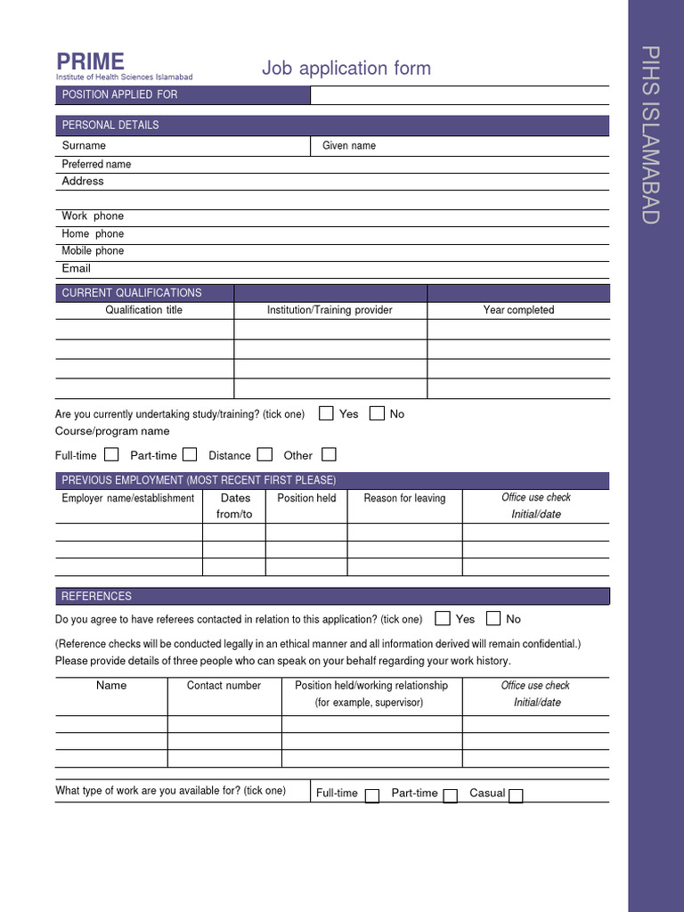 Prime Medical Job Application From | PDF | Business
