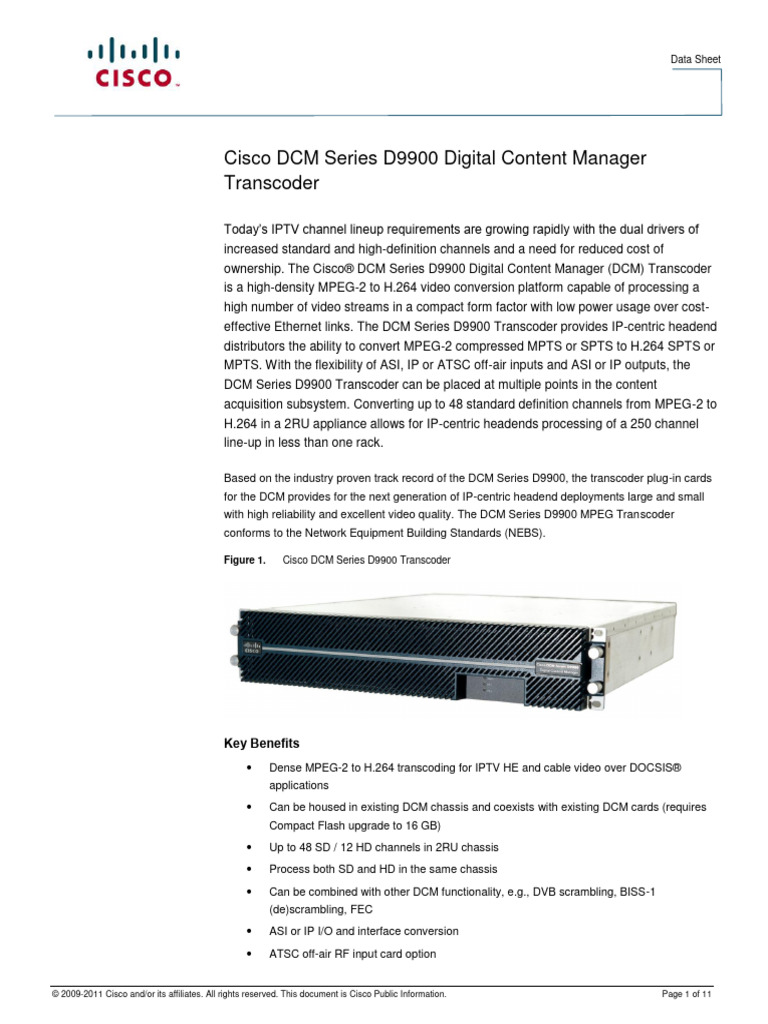 Cisco DCM Series D9900 Digital Content Manager Transcoder 7017813 | PDF ...