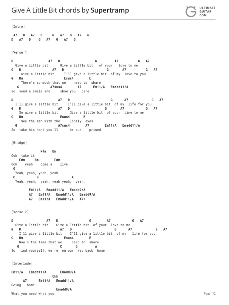 Supertramp: Give A Little Bit Chords | PDF | Music Theory | Musical Forms