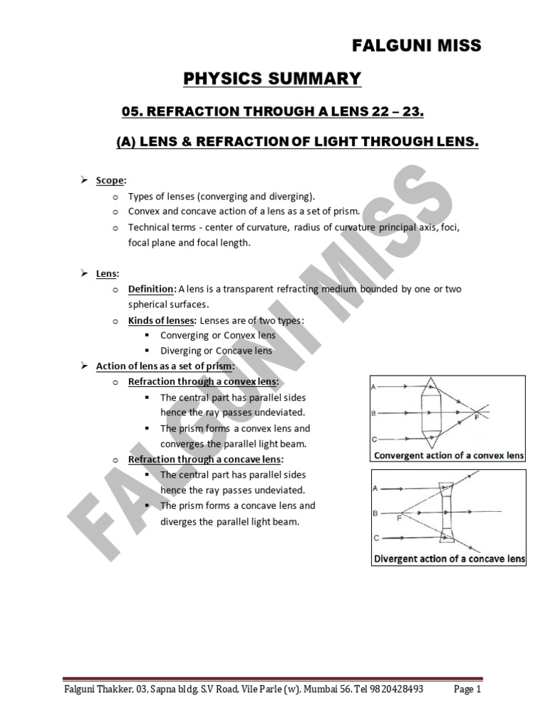 05 Phy Icse X Refraction Through Lens Pdf Optics Atomic