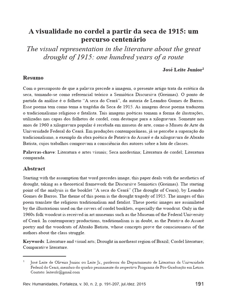 LEITEJR (2015) .A Visualidade No Cordel A Partir Da Seca de 1915 - Um Percurso Centenario | PDF ...