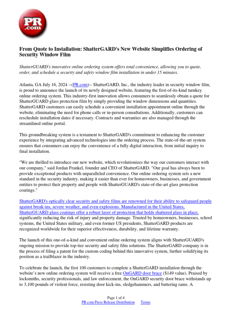 From Quote To Installation: ShatterGARD's New Website Simplifies Ordering of Security Window ...