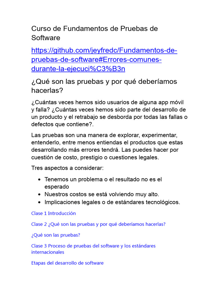Curso de Fundamentos de Pruebas de Software | Descargar gratis PDF | Software | Pruebas de software