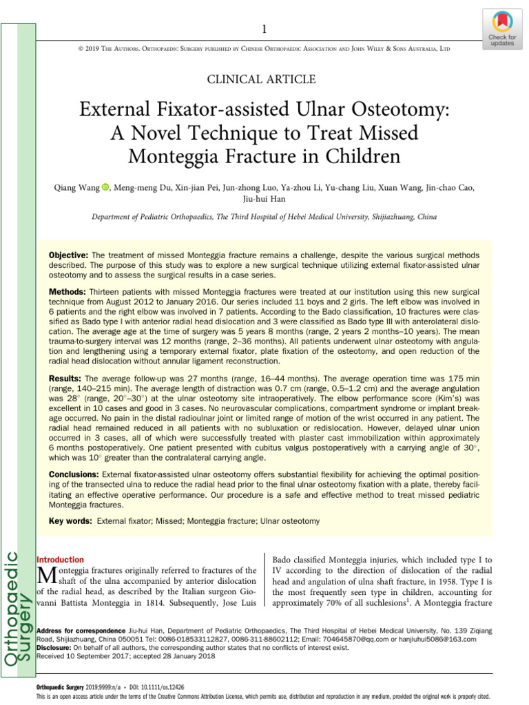 External Fixator-Assisted Ulnar Osteotomy | PDF | Elbow | Surgery