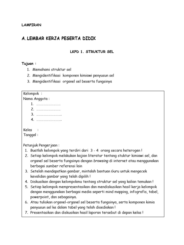 LKPD - Sel - Lala Lubana | PDF