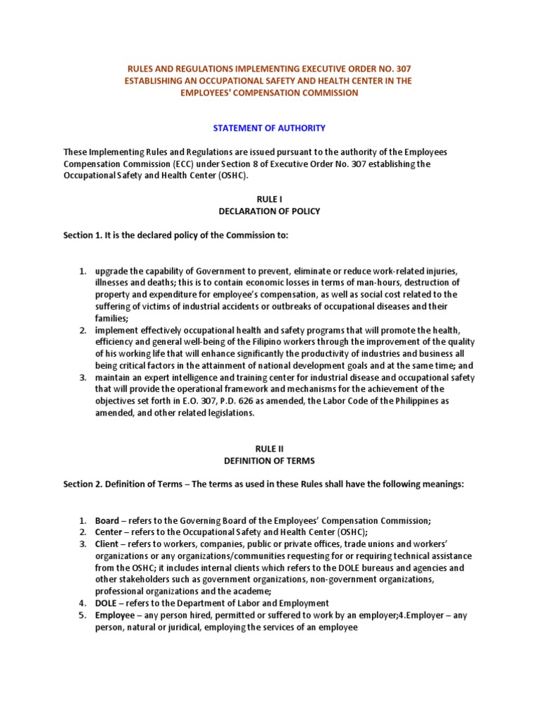 Rules and Regulations OSHS | PDF | Occupational Safety And Health ...