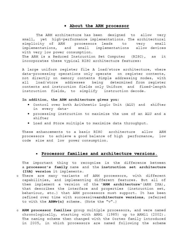 About The ARM Processor | PDF | Central Processing Unit | Computer Architecture