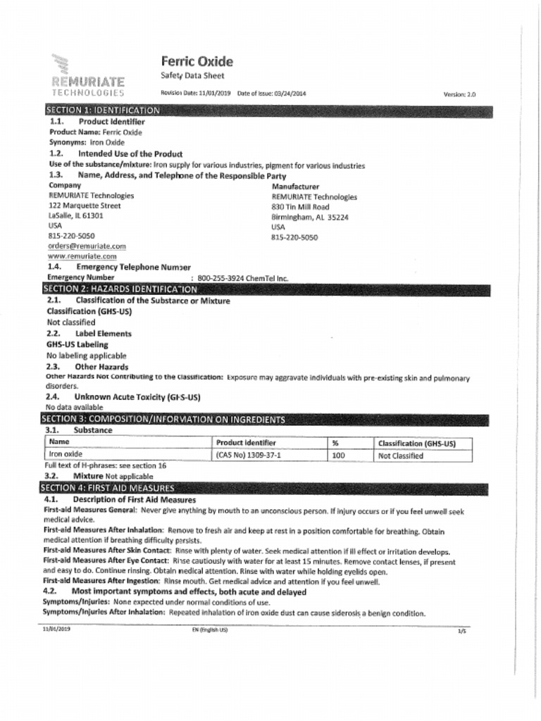 MSDS Ferric Oxide | PDF