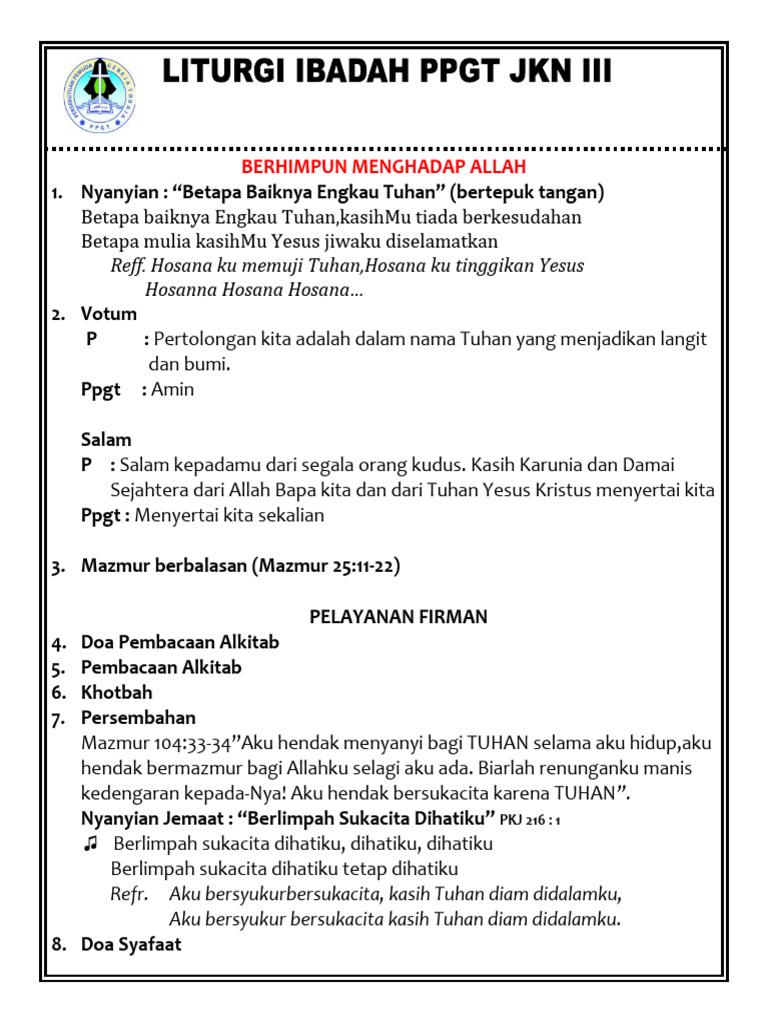 Liturgi Ibadah PPGT 2024 | PDF | Memasak, Makanan, & Anggur