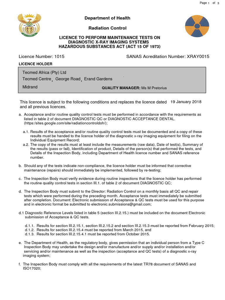 RADCON Tecmed IB Licence 23-07-20182 | PDF | Medical Physics