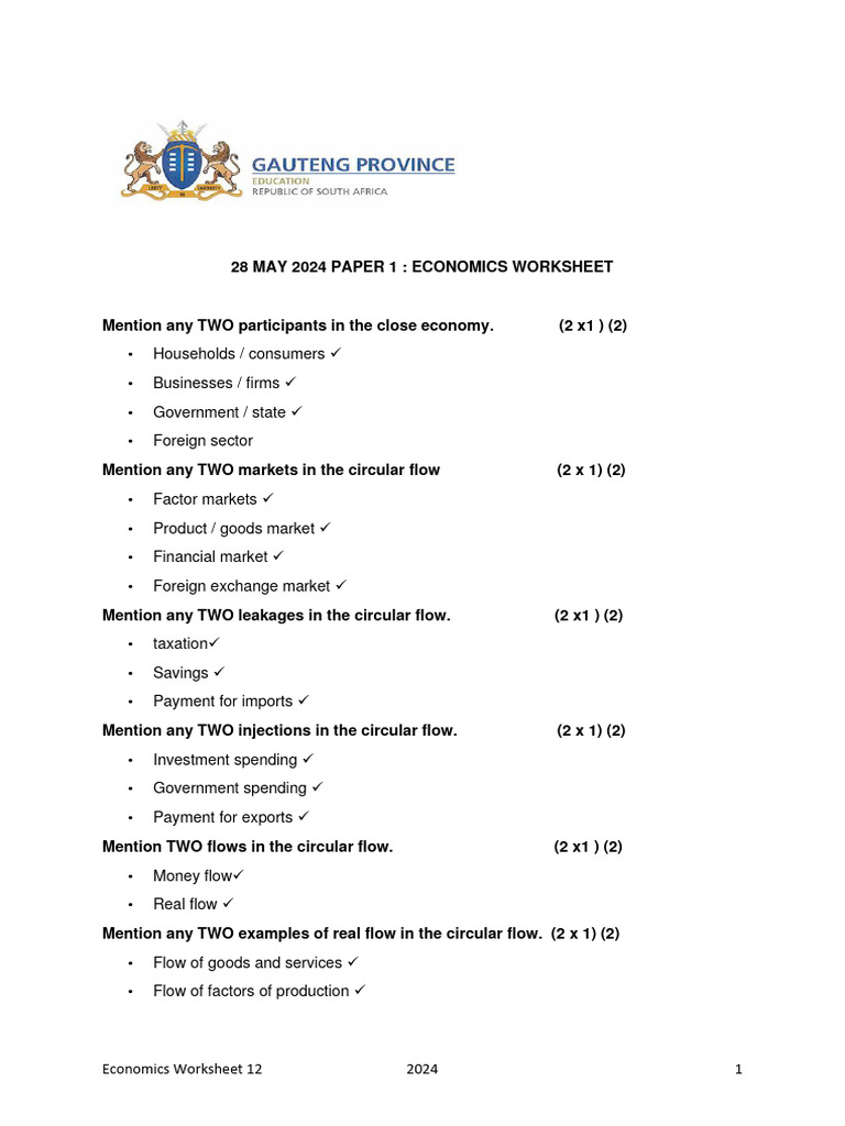 WORKSHEET 12_REVISION PAPER 1_ 28 MAY 2024 | PDF | Subsidy | Balance Of Payments