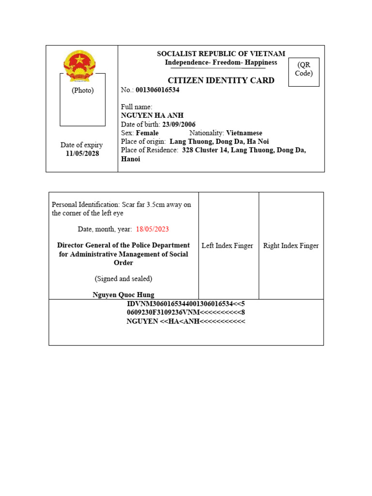 Vietnamese Citizen ID Details | PDF