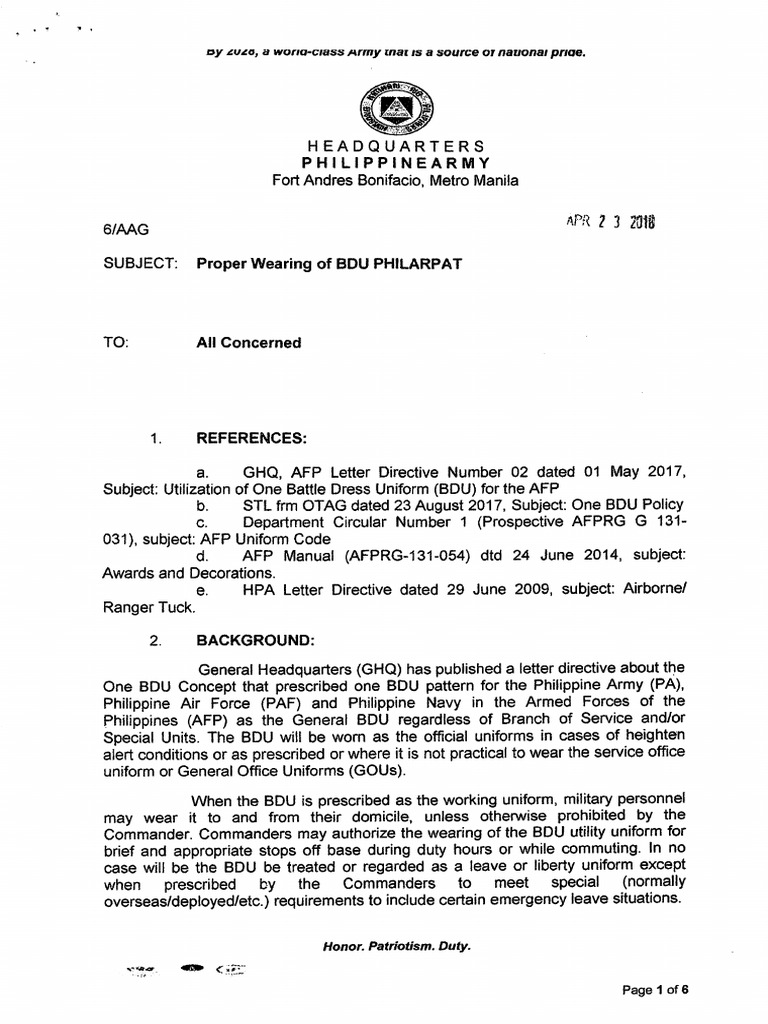 Proper Wearing of Bdu Philarpat | PDF