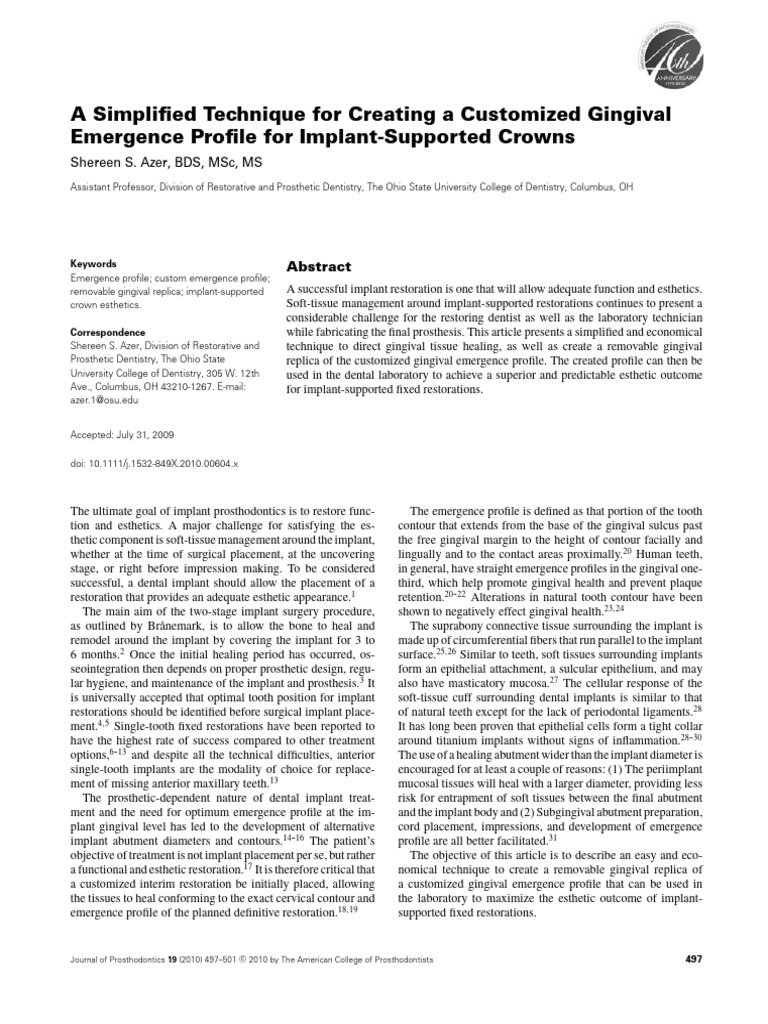 A Simplified Technique For Creating A Customized Gingival Emergence ...