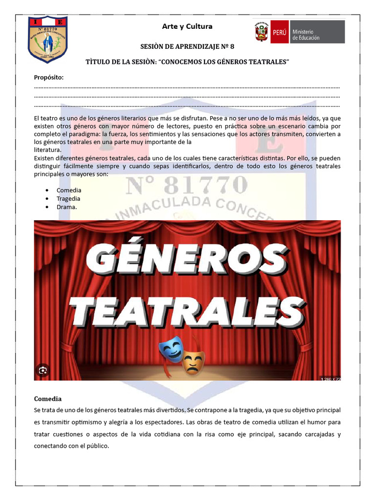 SESION 8 - CONOCEMOS LOS GENEROS TEATRALES | Descargar gratis PDF ...