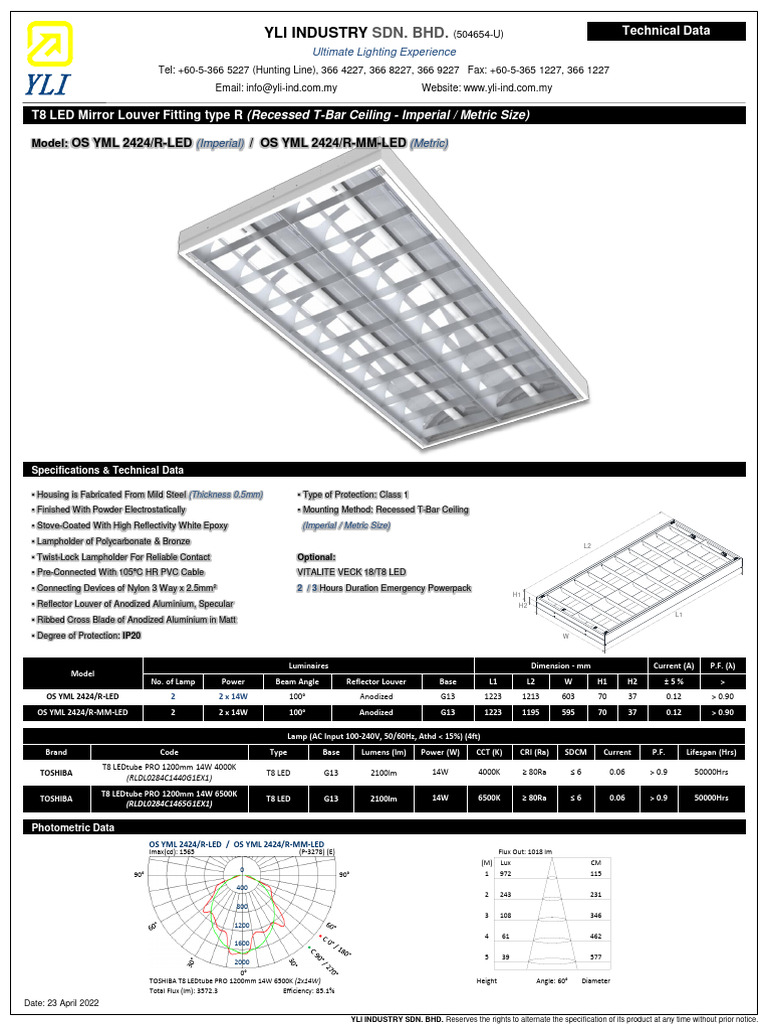YLI Industry T8 LED Lighting Catalogue | PDF | Mirror | Optics