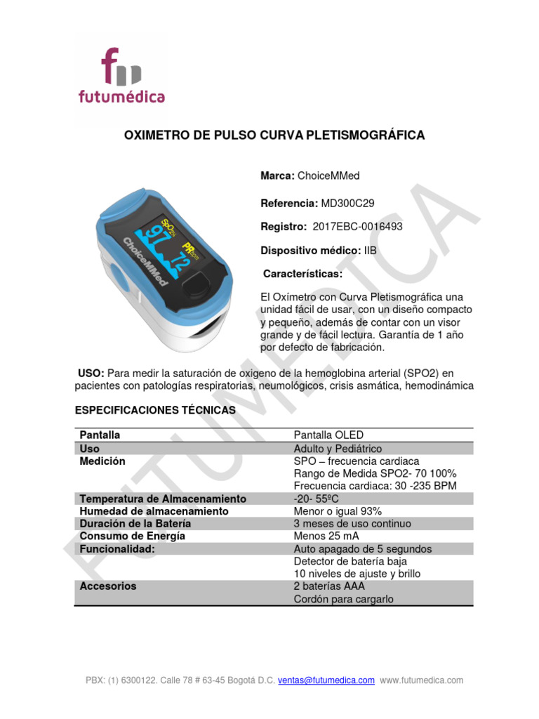 Ficha Tecnica Oximetro Pulso Con Curva | PDF