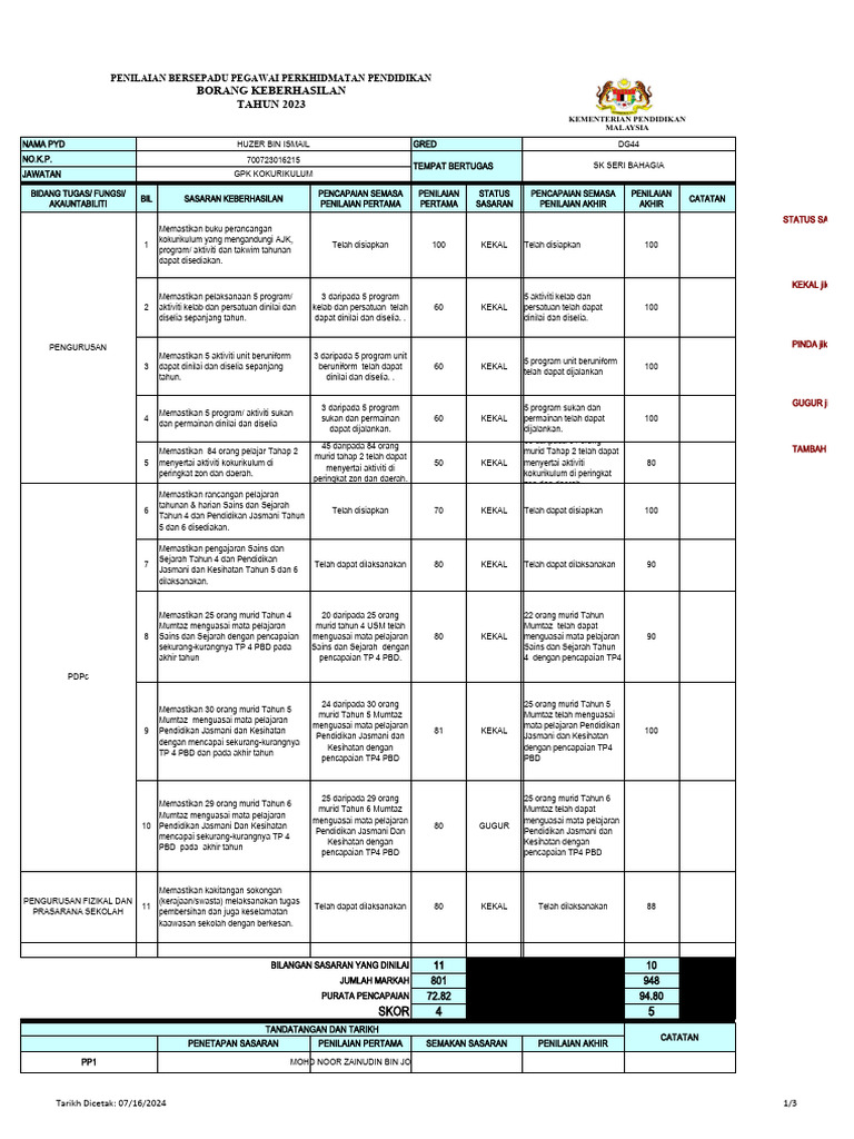Borang Keberhasilan GPK Koko | PDF