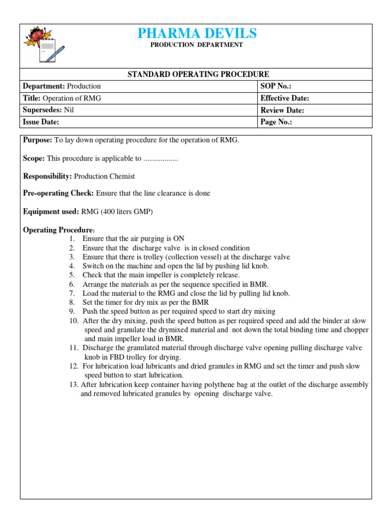 SOP For Operation of RMG | PDF