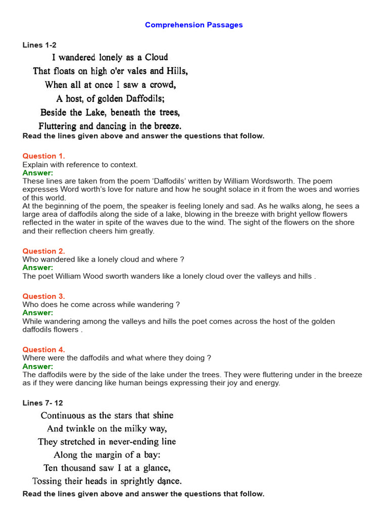 ICSE Treasure Trove Poems Solutions Class 10 Chapter 6 Daffodils | PDF | Poetry