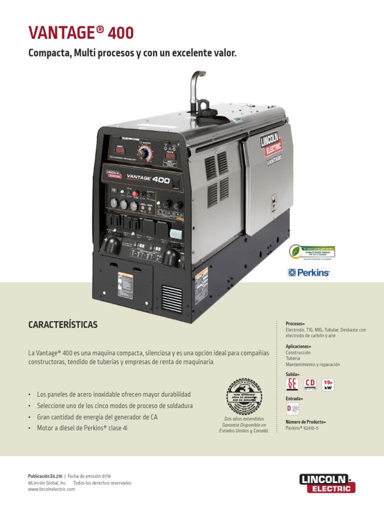 Vantage 400 Perkins - Lincoln Electric | PDF | Soldadura | Construcción